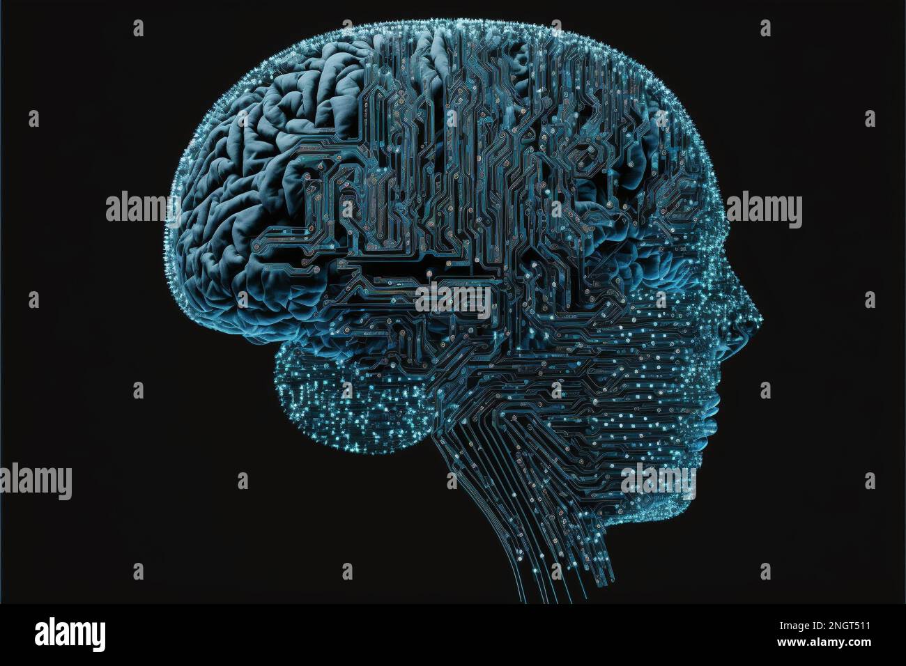 Artificial intelligence concept with a digital brain focused on ...