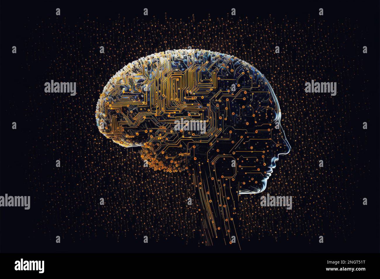 Artificial intelligence concept with a digital brain focused on ...
