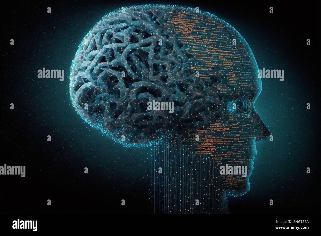Artificial intelligence concept with a digital brain focused on ...