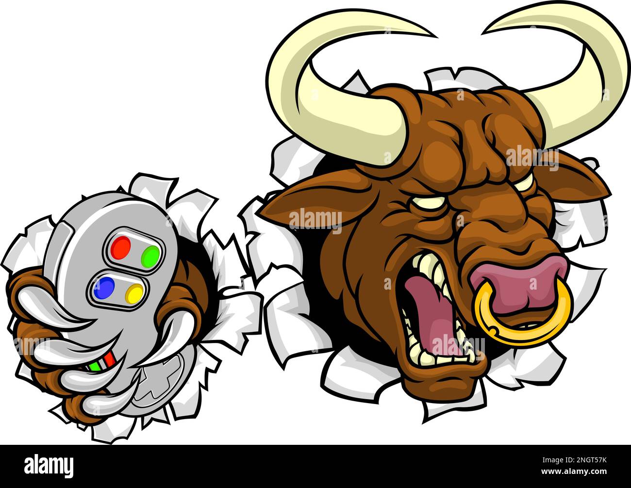 Bull Minotaur Longhorn Cow Gamer Mascot Cartoon Stock Vector Image ...