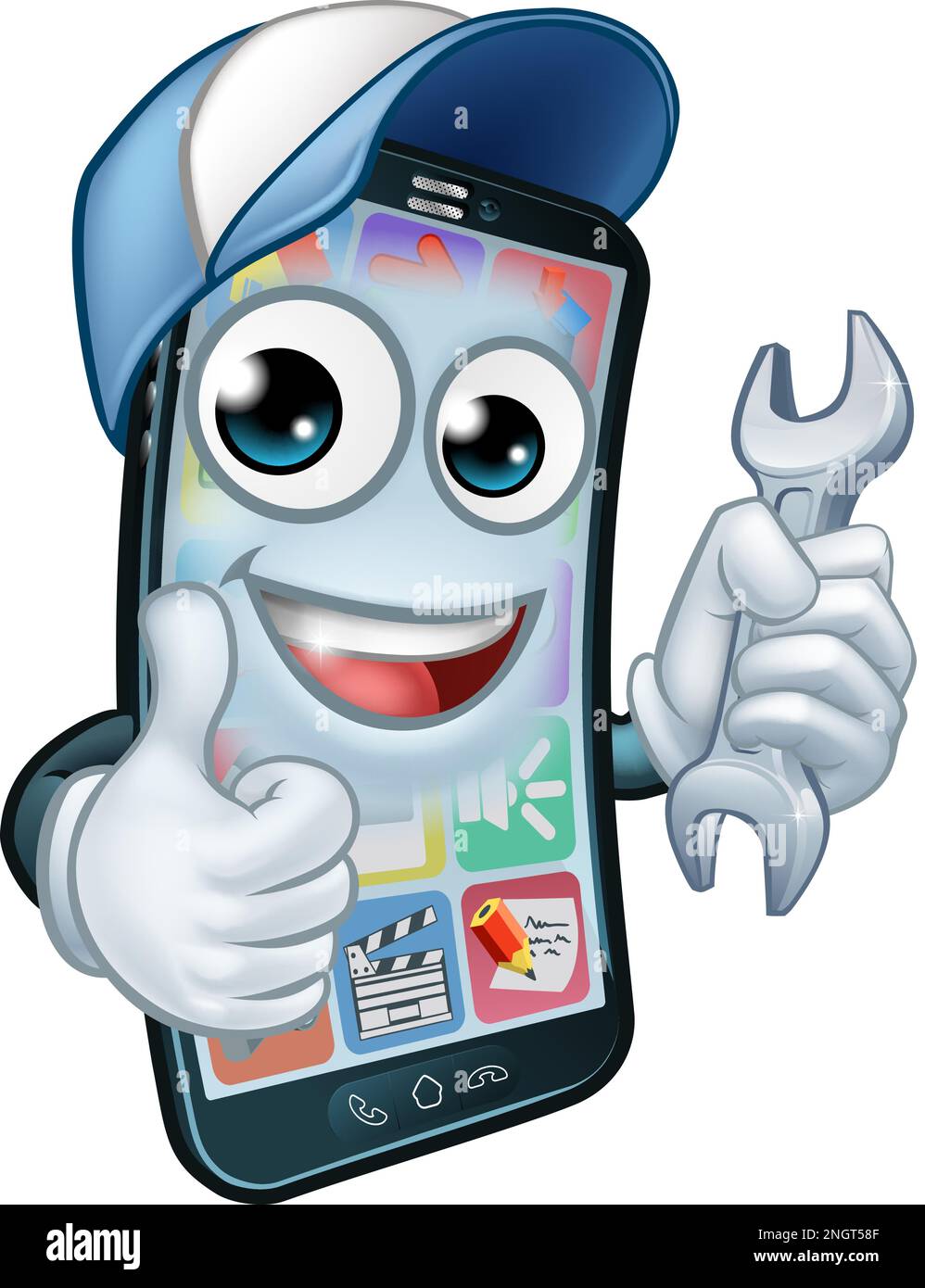 Mobile Phone Repair Spanner Thumbs Up Cartoon Stock Vector Image & Art ...