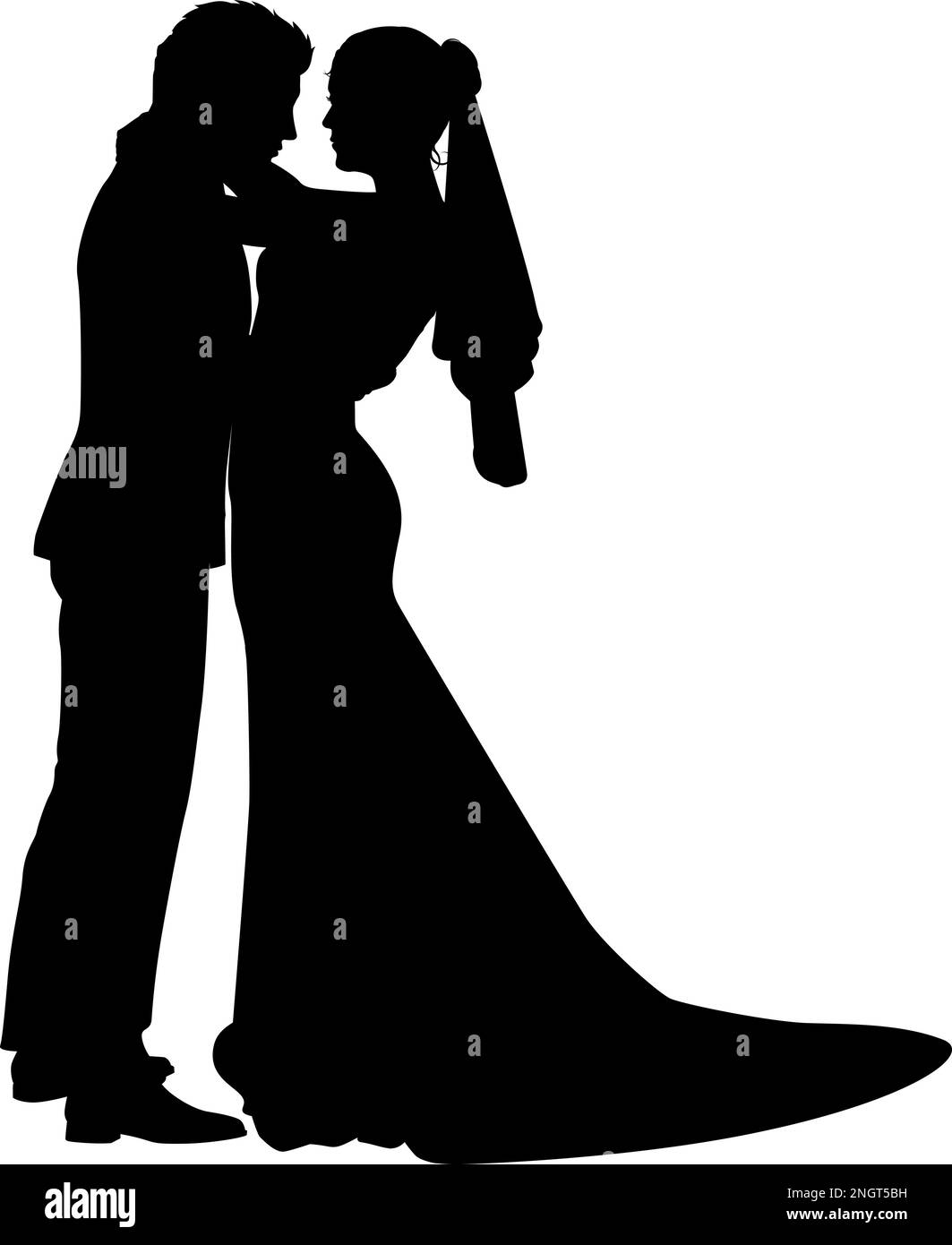 Bride And Groom Couple Wedding Dress Silhouettes Stock Vector Image