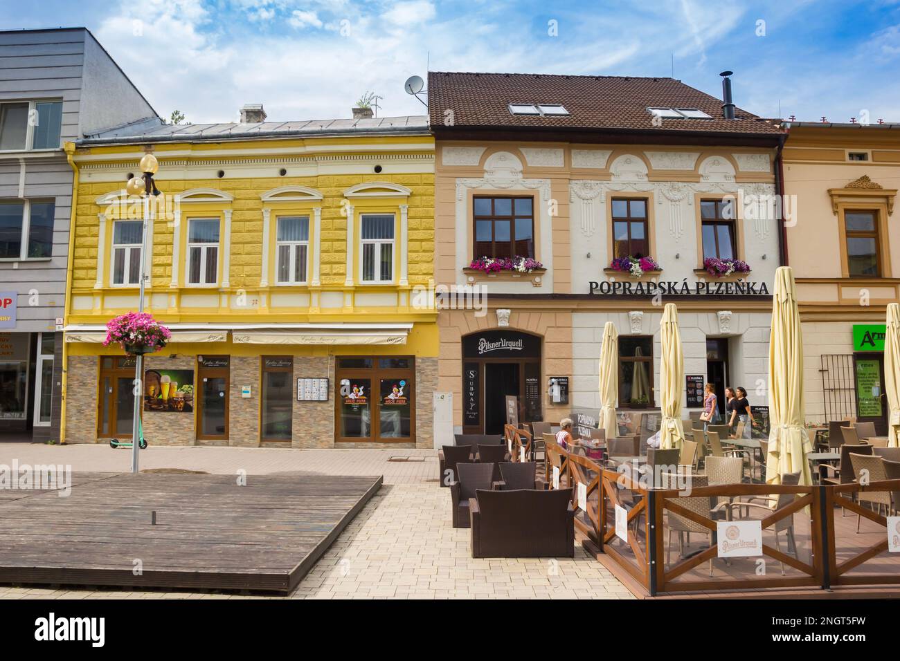 Cafe on the market square of historic city Poprad, Slovakia Stock Photo ...