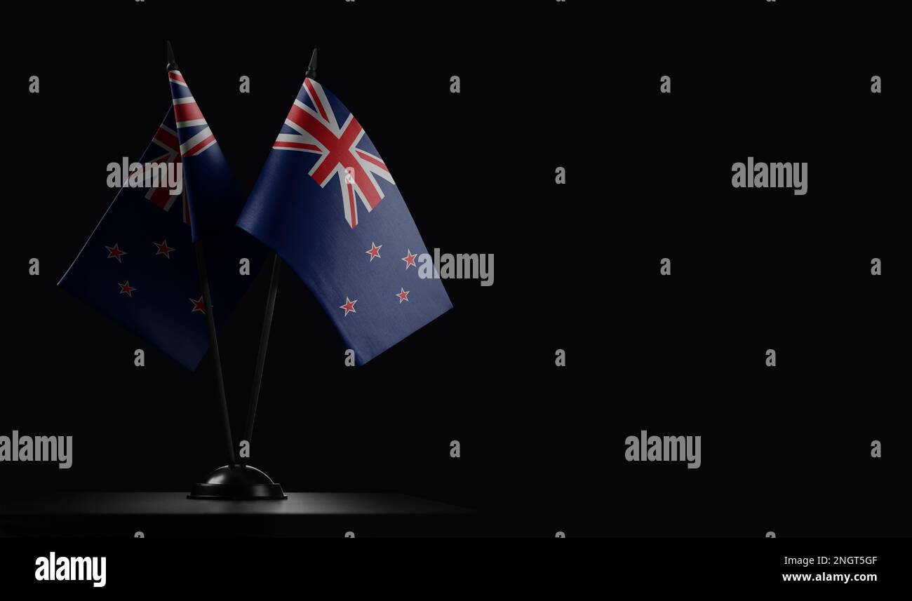 Small national flags of the New Zealand on a black background Stock ...