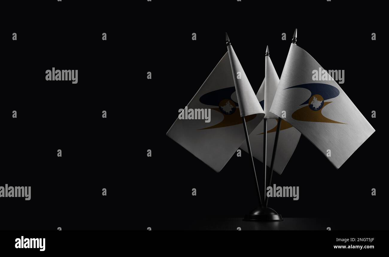 Small national flags of the Eurasian Economic Union on a black ...