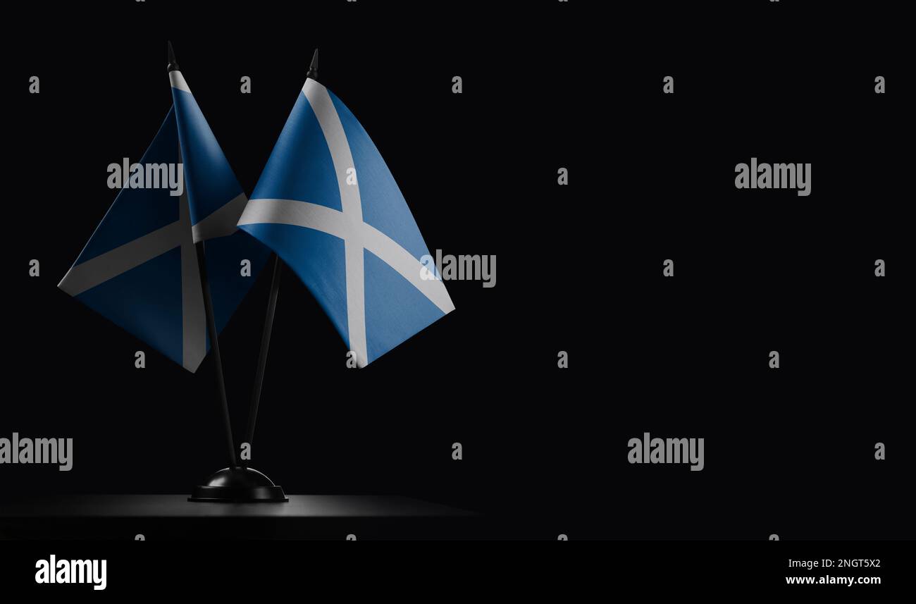 Small national flags of the Scotland on a black background Stock Photo ...
