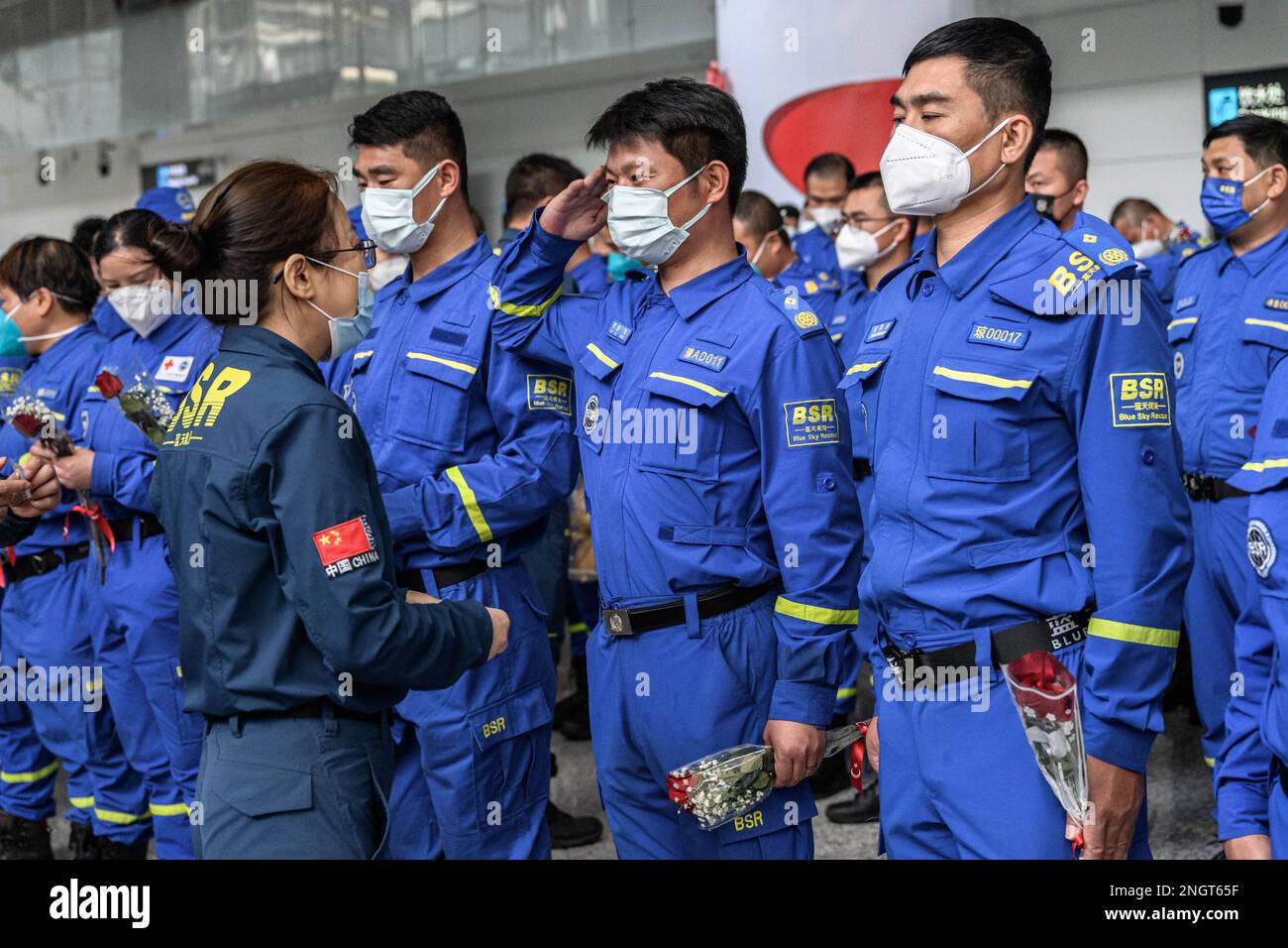 GUANGZHOU, CHINA - FEBRUARY 19, 2023 - Returning members of the Blue ...