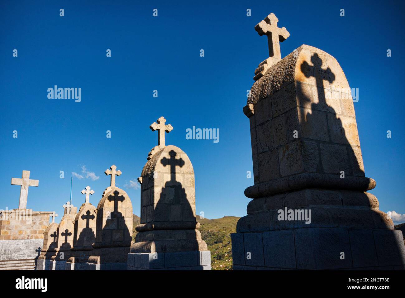shadows of Jesus cross in bolivia copacabana andes, religion Stock ...
