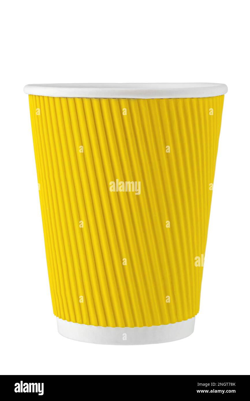 Disposable yellow paper cup for drinks isolated on white background ...