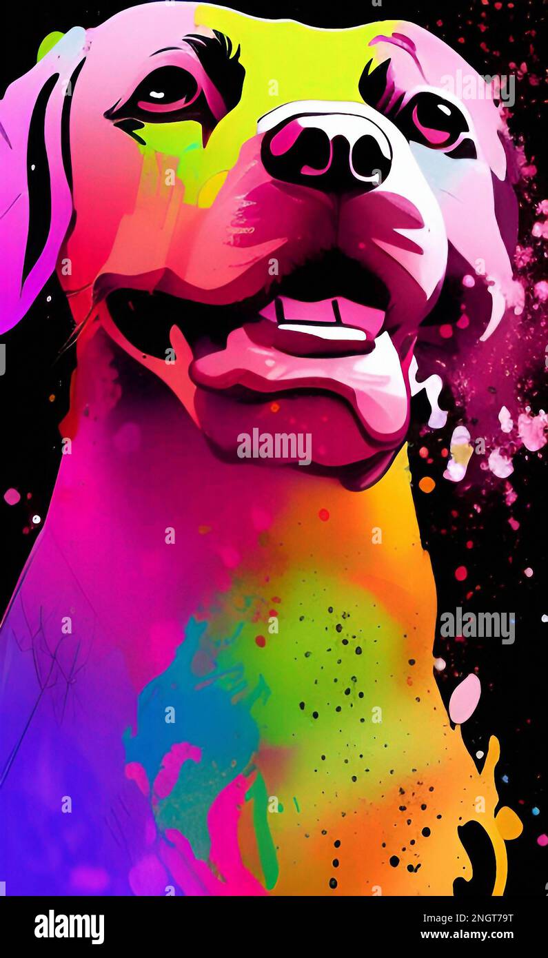 Colorful Dog Art, Fine Art Painting, Illustration Mascot Drawing ...