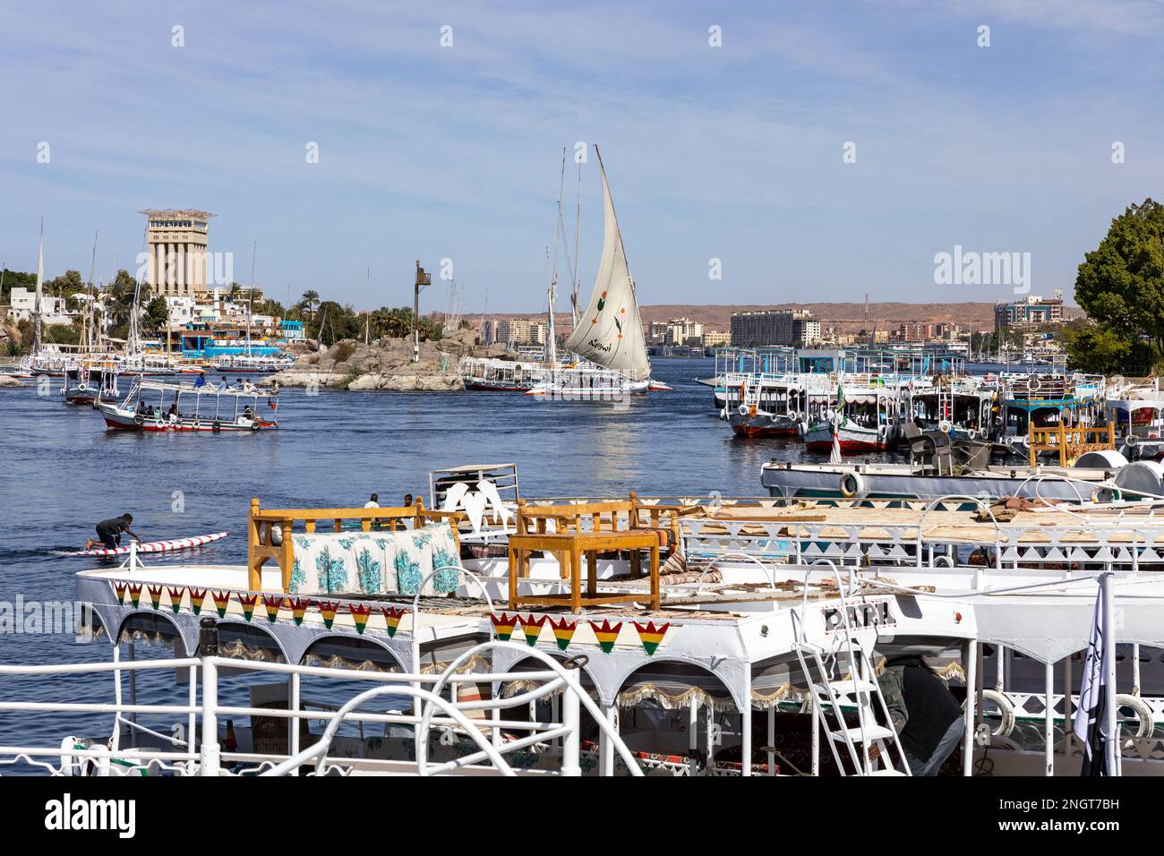 Felucca Sailing on the Nile River in Aswan. Popular Tourist Sailboat in ...