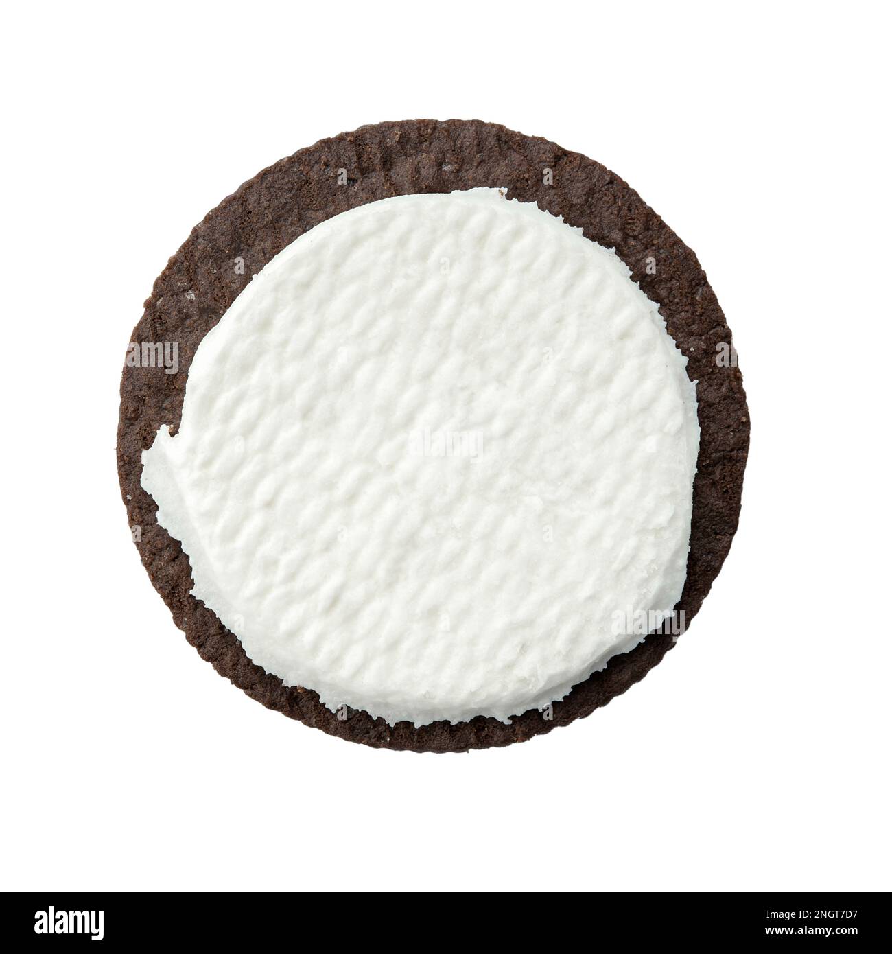 Chocolate сookies and cream close-up shot of inner side of milk cream ...