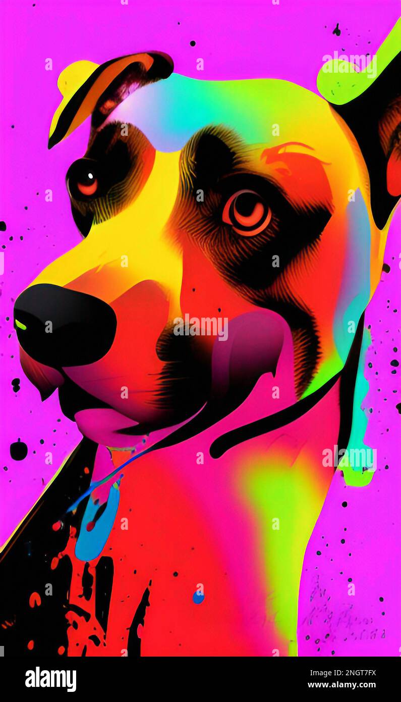 Colorful Dog Art, Fine Art Painting, Illustration Mascot Drawing ...