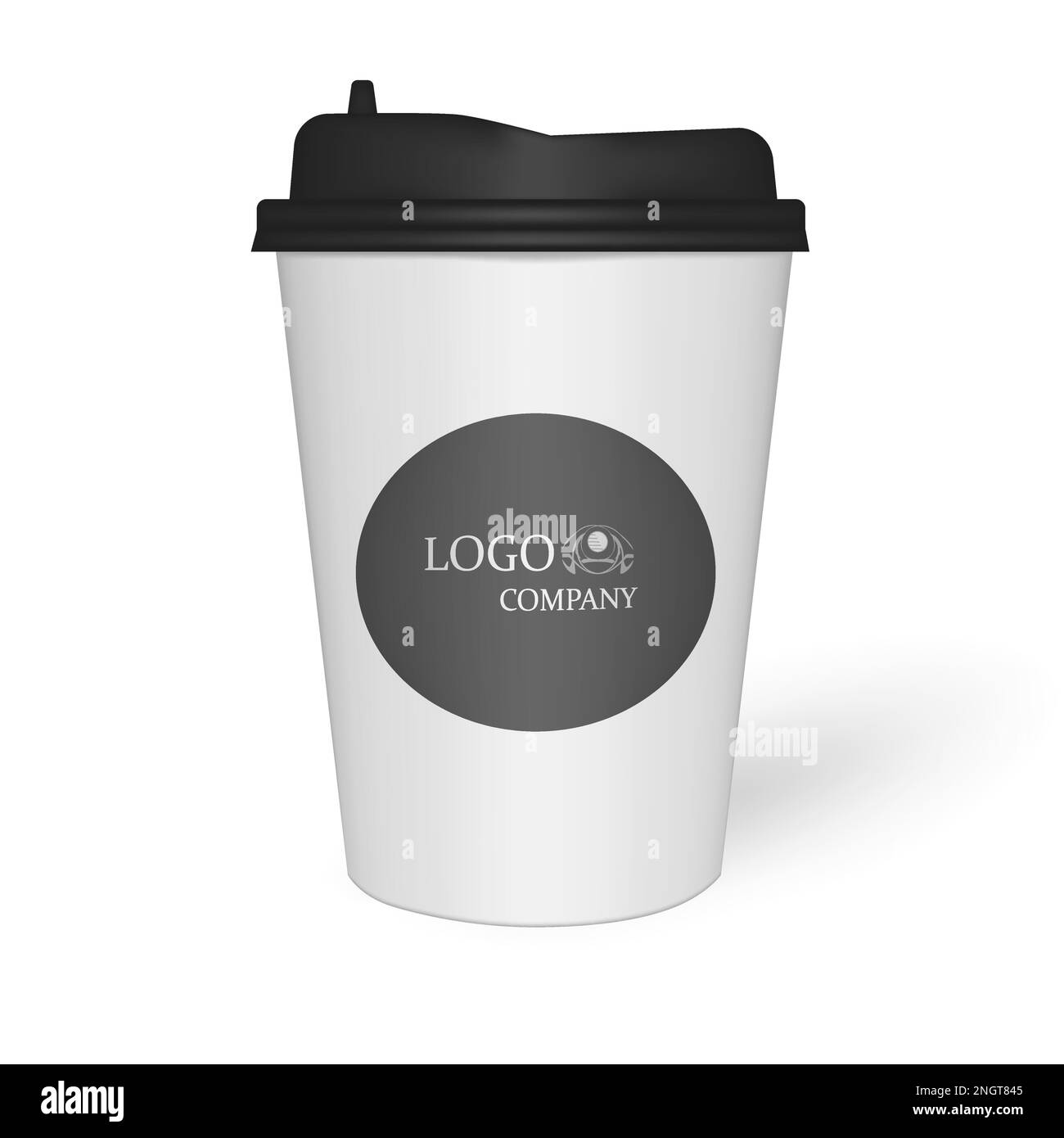 Disposable white paper coffee cup with black plastic lid, mock-up ...