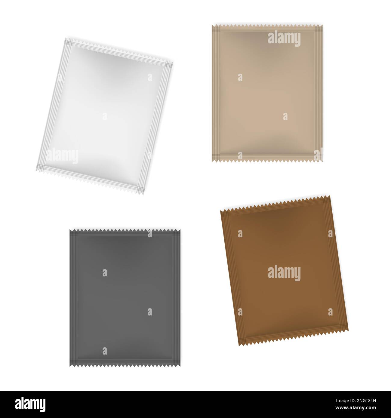 Blank sachet packets isolated on white background. Individual on the go ...