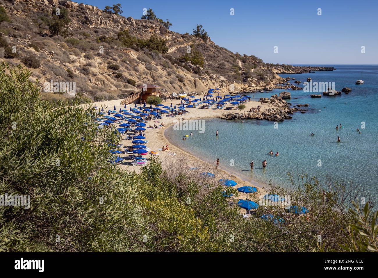 Konnos Beach in Konnos Bay in area of Cape Greco National Forest Park ...