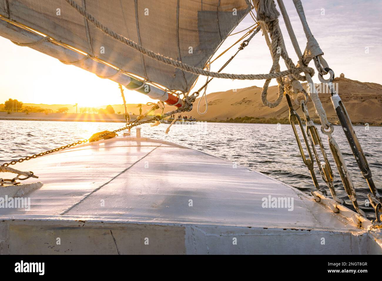 Felucca Sailing on the Nile River in Aswan. Popular Tourist Sailboat in ...