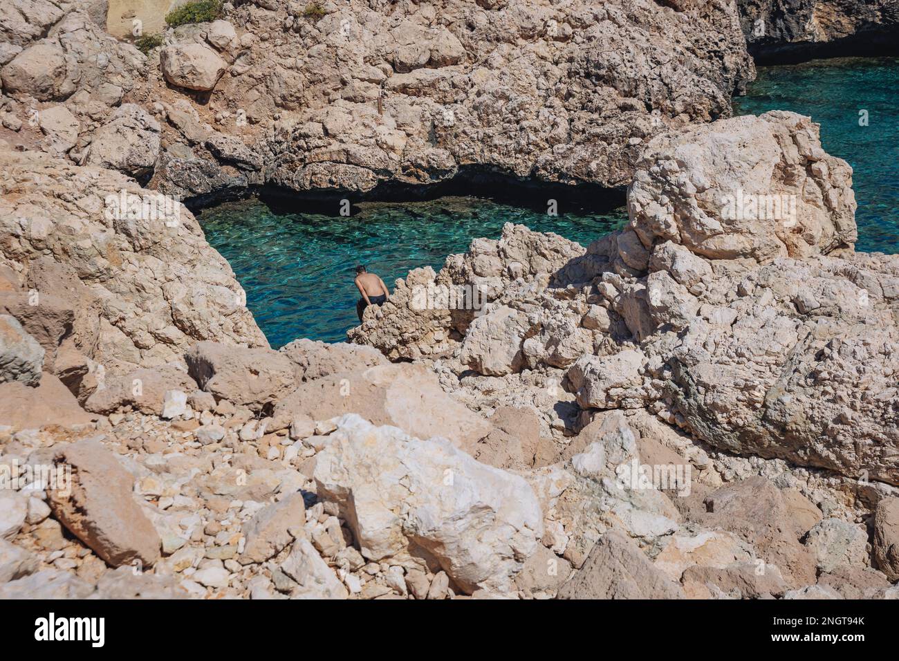 Cliff jumping point in Cape Greco National Forest Park in Cyprus Stock ...