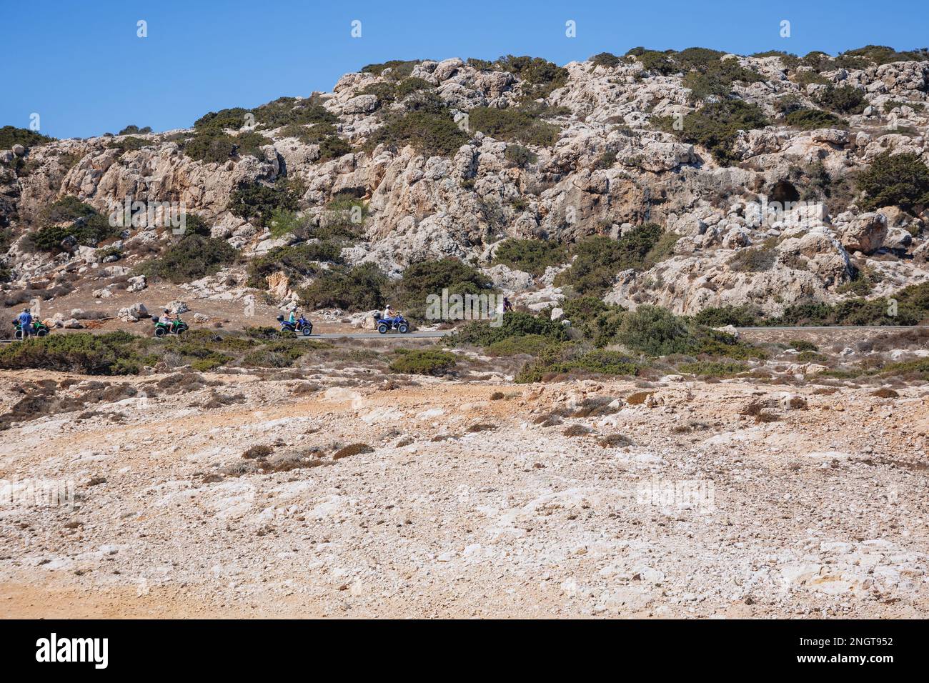 Quad bikes trip in Cape Greco National Forest Park in Cyprus Stock ...