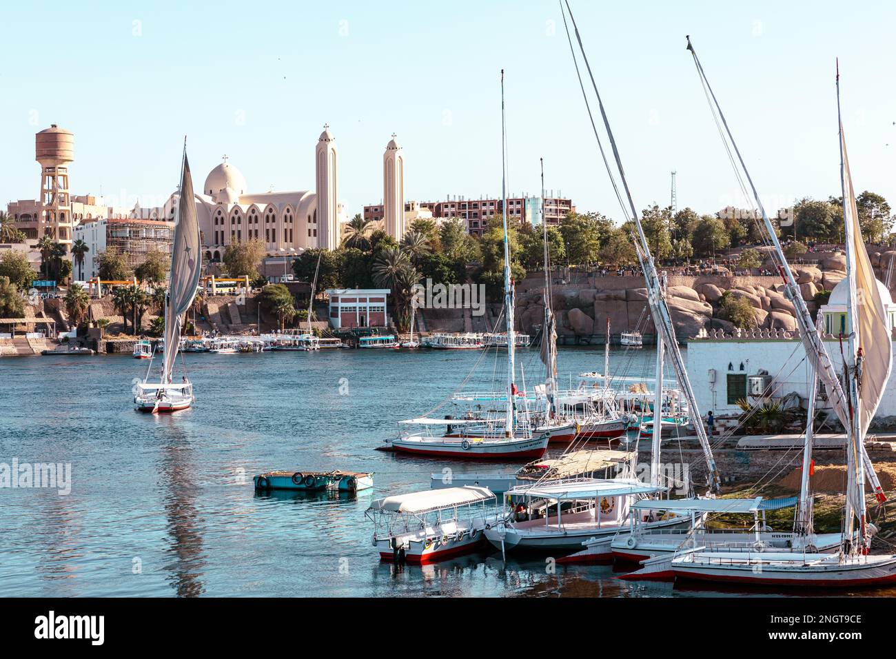 Felucca Sailing on the Nile River in Aswan. Popular Tourist Sailboat in ...