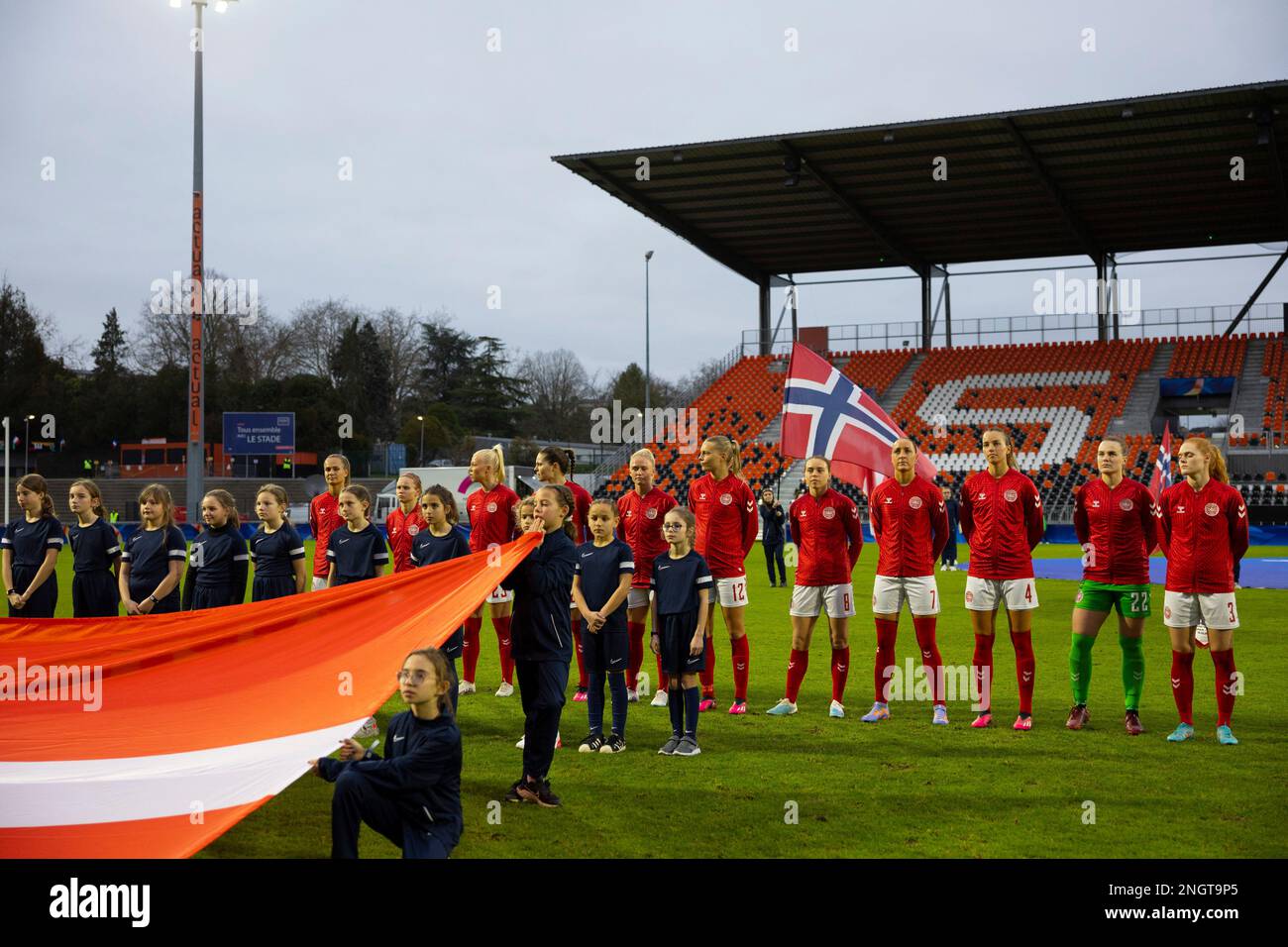 Laval, France, February 18th 2023: Players of Denmark line up for the ...