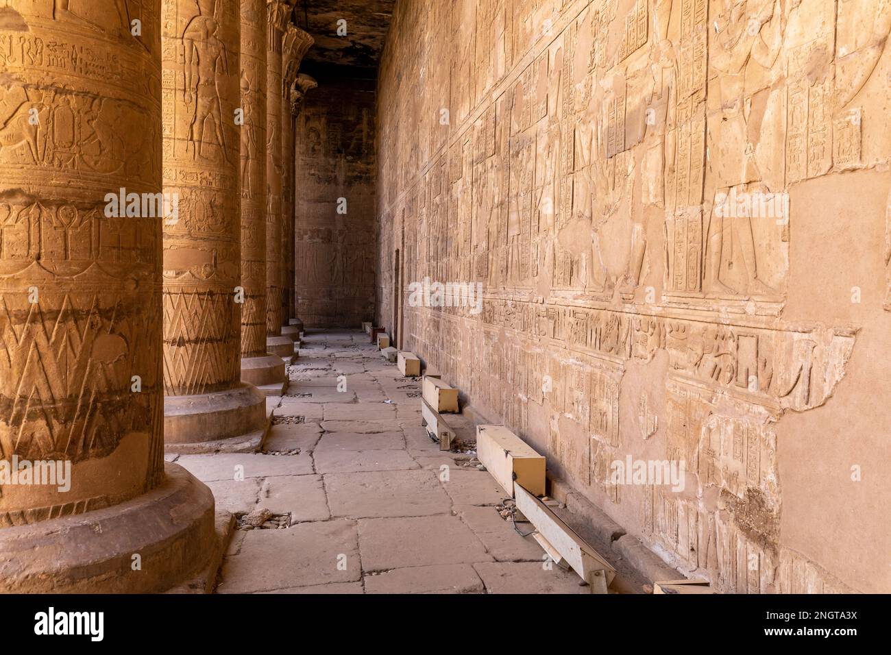 Edfu Horus Temple Walls Decorated with Reliefs of Ancient Egyptian Gods ...