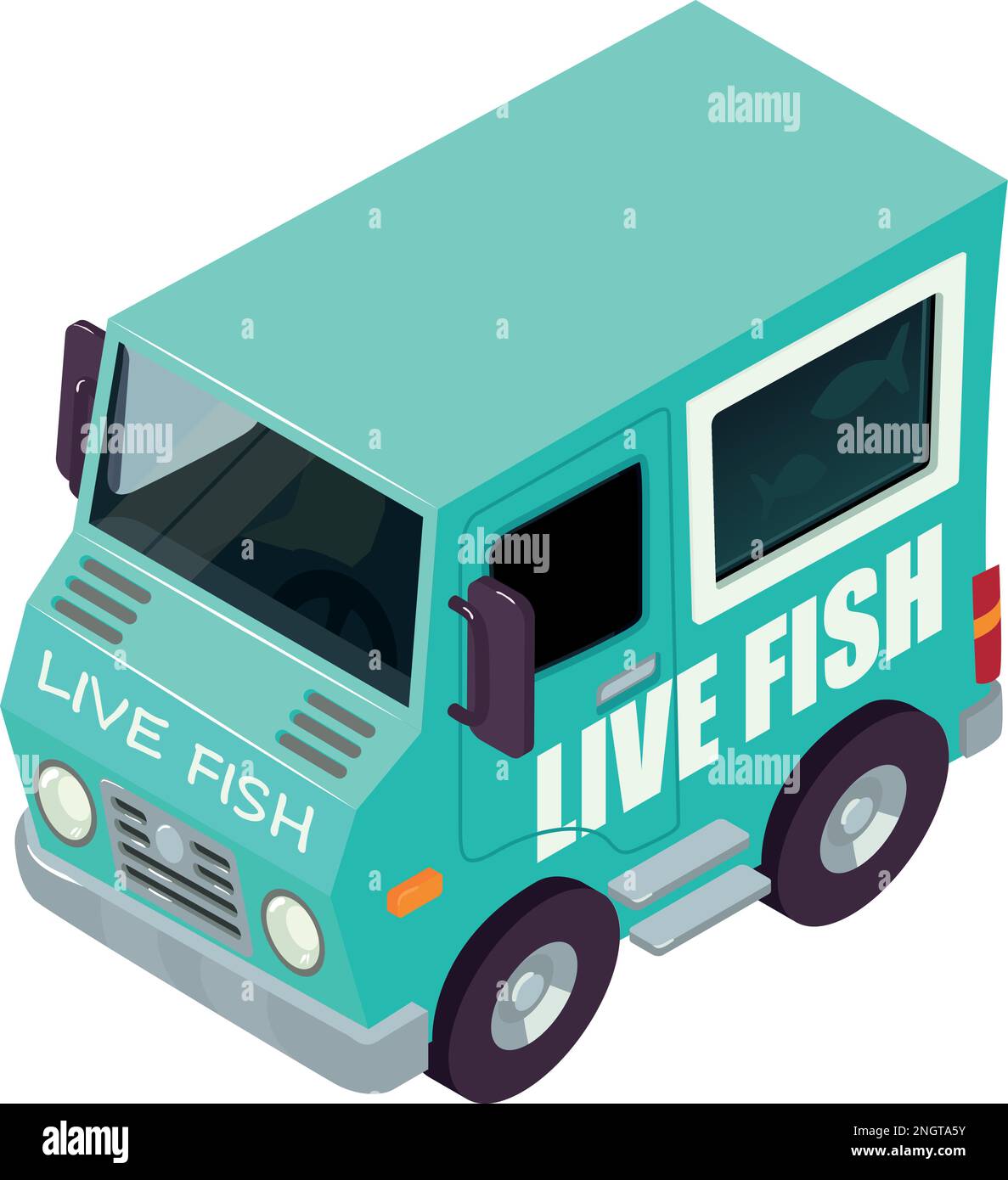 Live fish icon isometric vector. Retro blue live fish delivery service ...