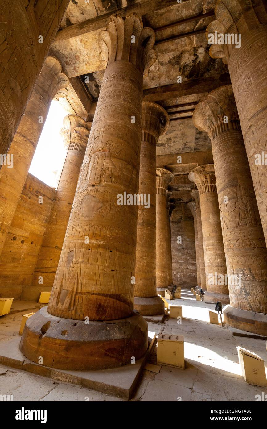 Edfu Horus Temple Walls Decorated with Reliefs of Ancient Egyptian Gods ...