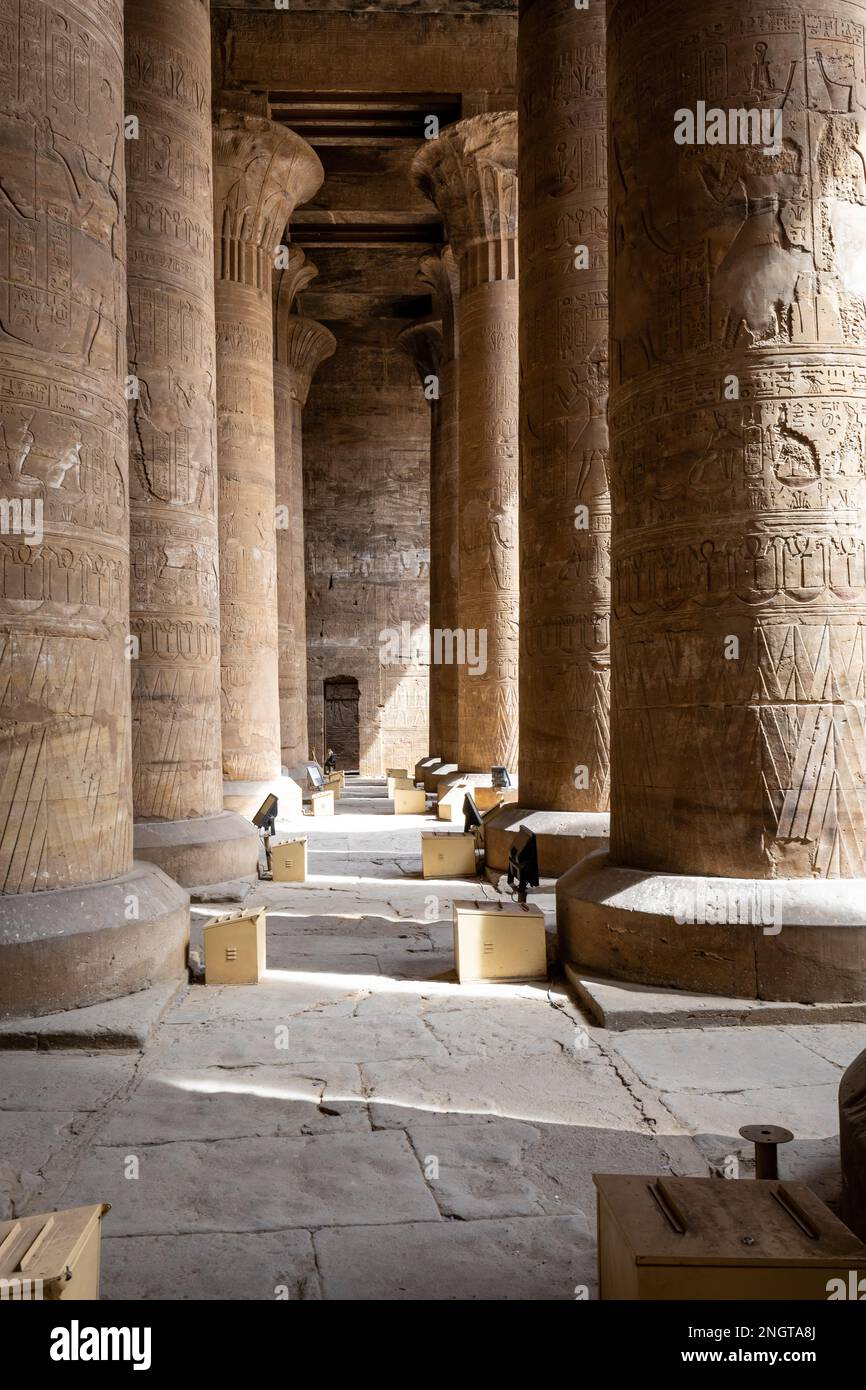 Edfu Horus Temple Walls Decorated with Reliefs of Ancient Egyptian Gods ...