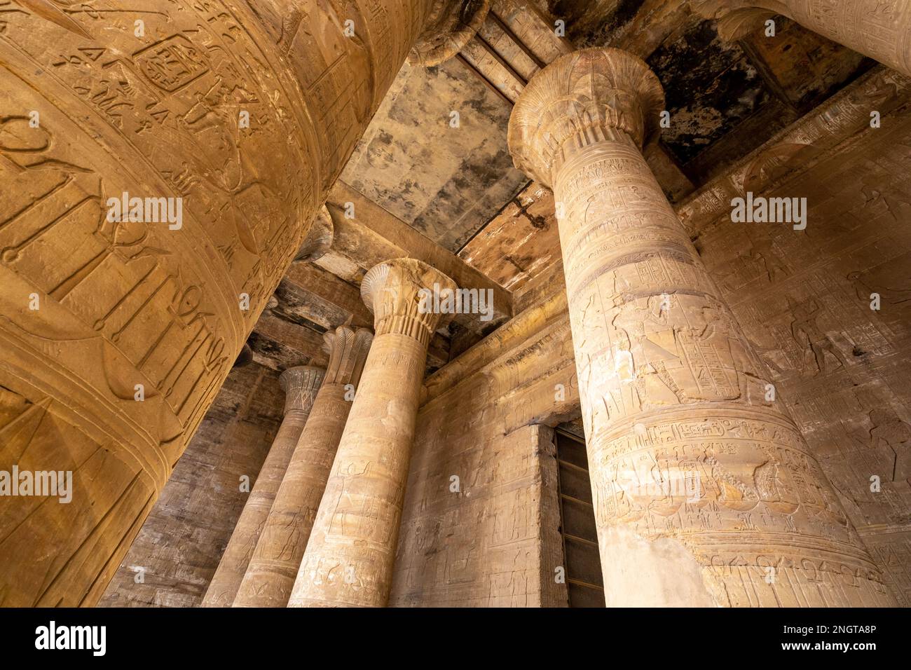 Edfu Horus Temple Walls Decorated with Reliefs of Ancient Egyptian Gods ...