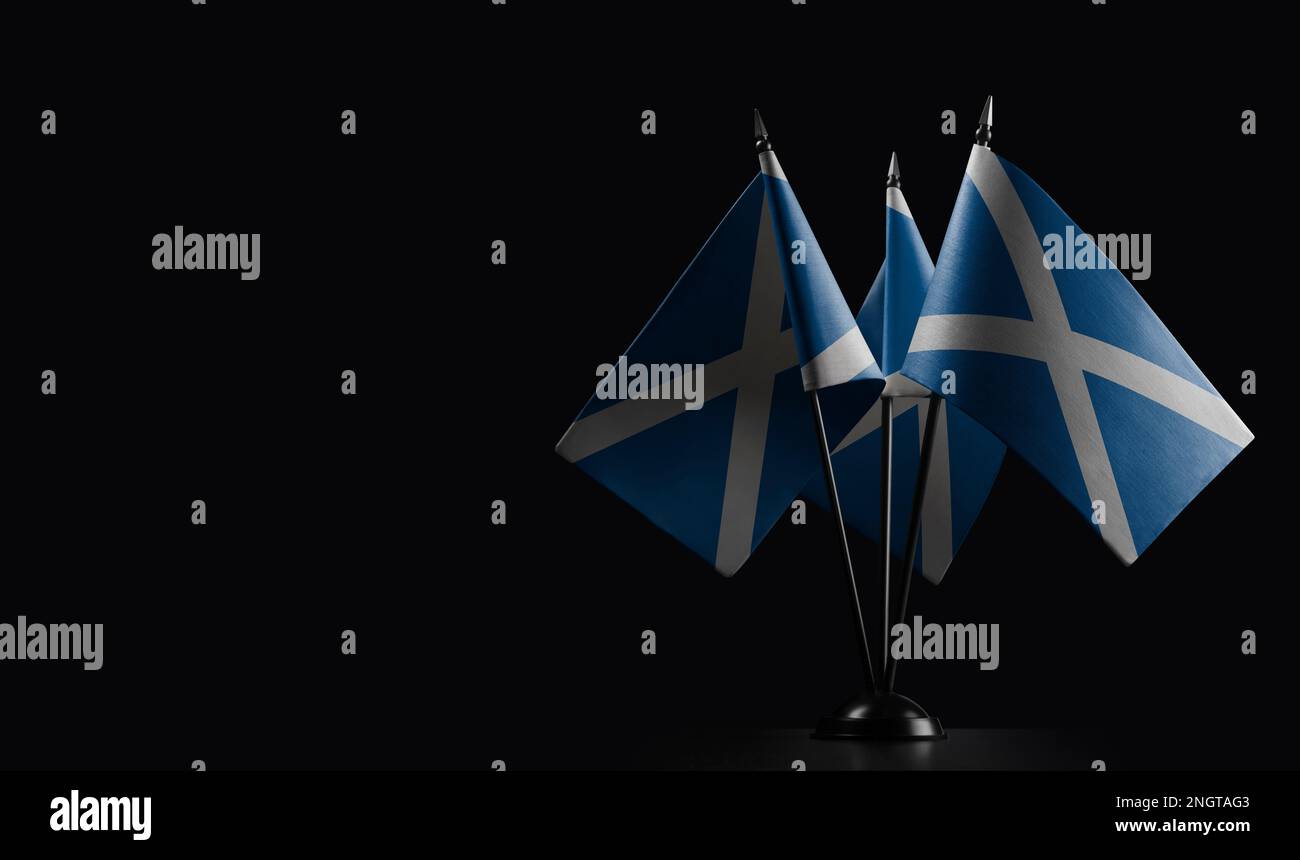 Small national flags of the Scotland on a black background Stock Photo ...