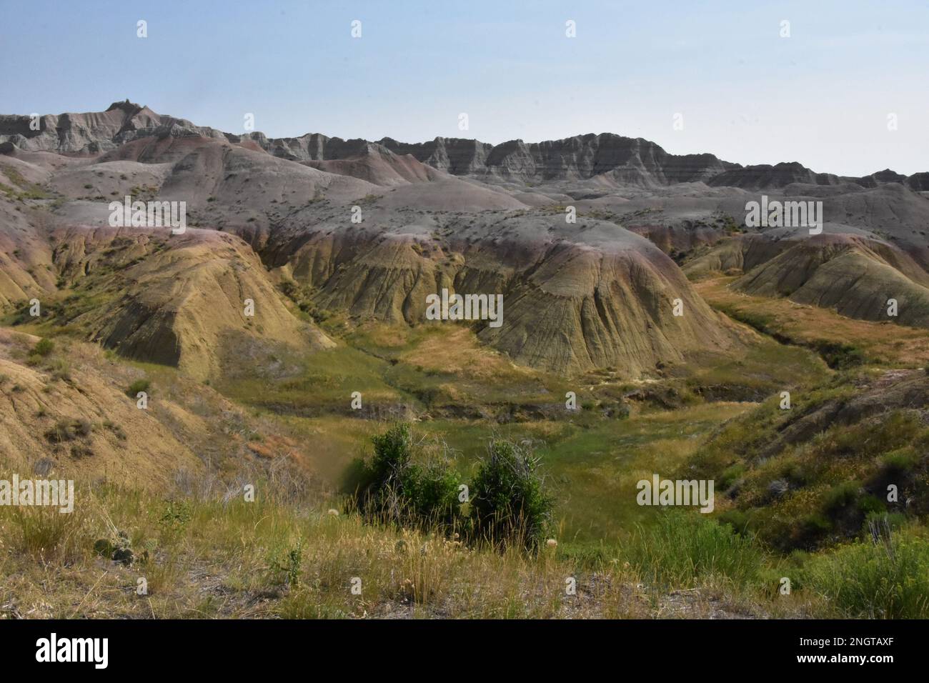 Scenic yellow mounds in the Badlands of a rural South Dakota Stock ...