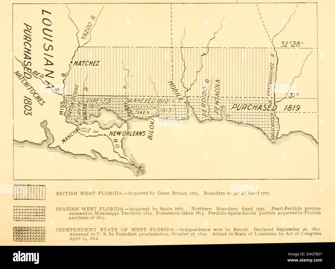 A 1903 map showing the territorial changes of "West Florida Stock Photo ...