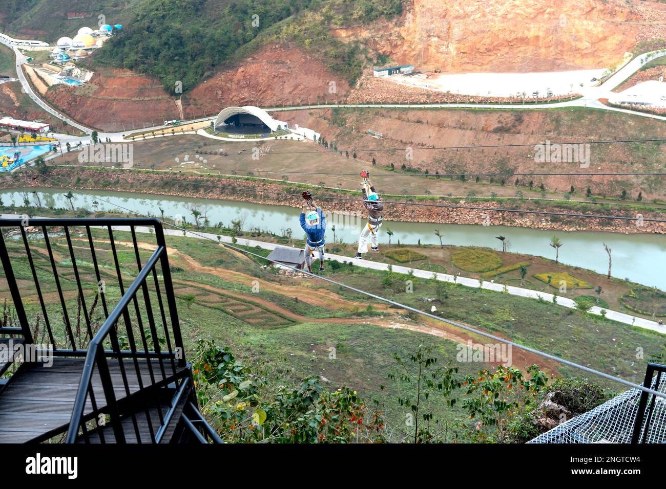 Zip line adventure game on high mountains at Moc Chau Island tourist ...