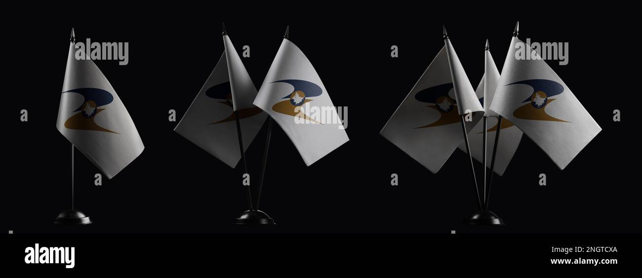 Small national flags of the Eurasian Economic Union on a black ...