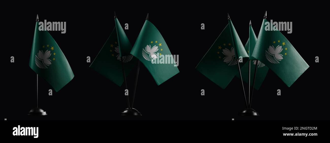 Small national flags of the Macao on a black background Stock Photo - Alamy