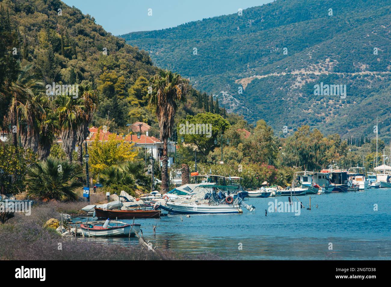 sea bay with yachts and boats at Lefkada island Greece Stock Photo - Alamy
