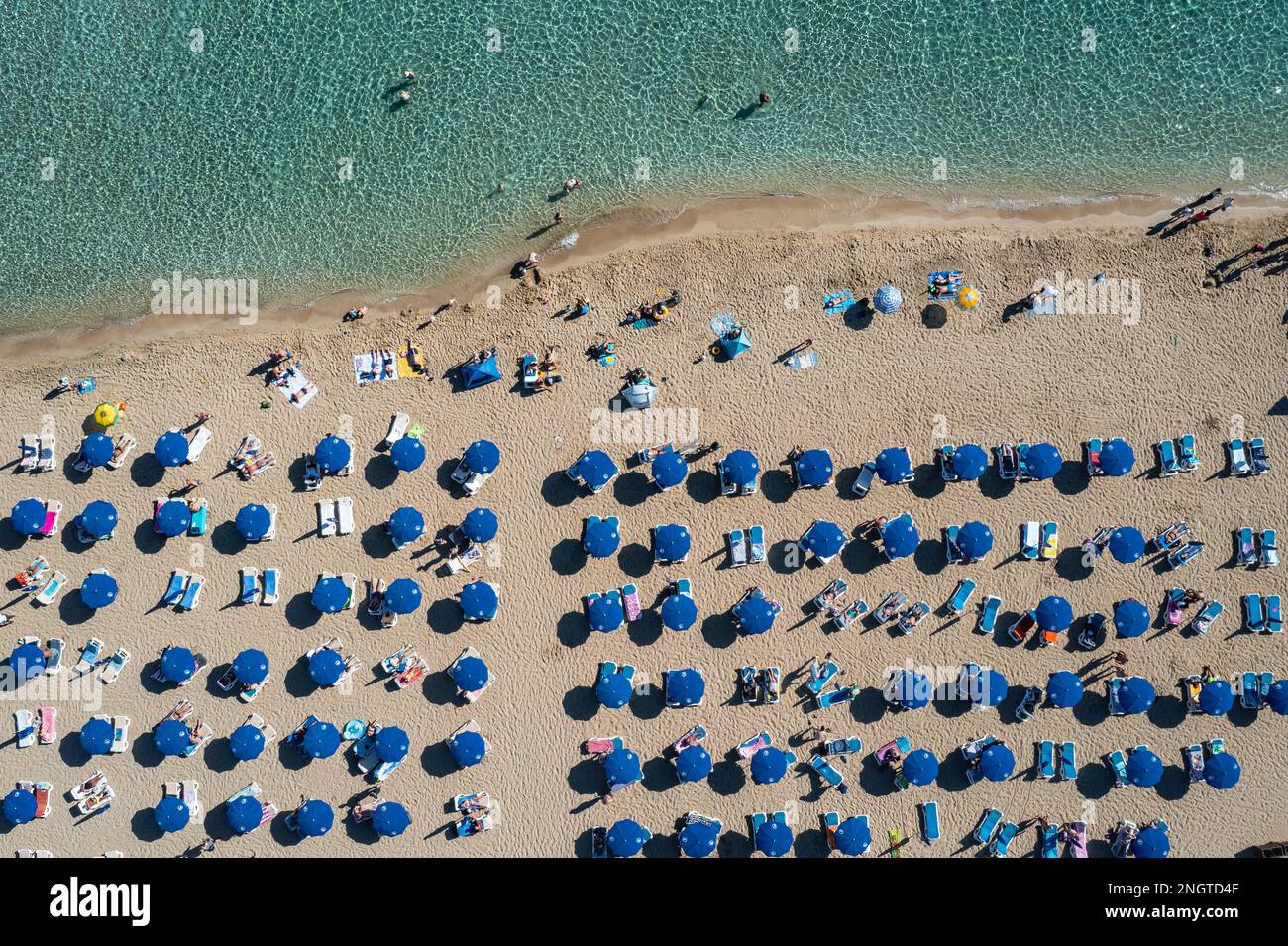 Umbrellas on Fig Tree beach in Protaras resort in Famagusta District ...