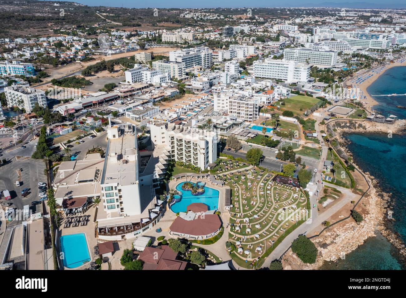 Aerial drone view of Protaras resort in Famagusta District, Cyprus ...