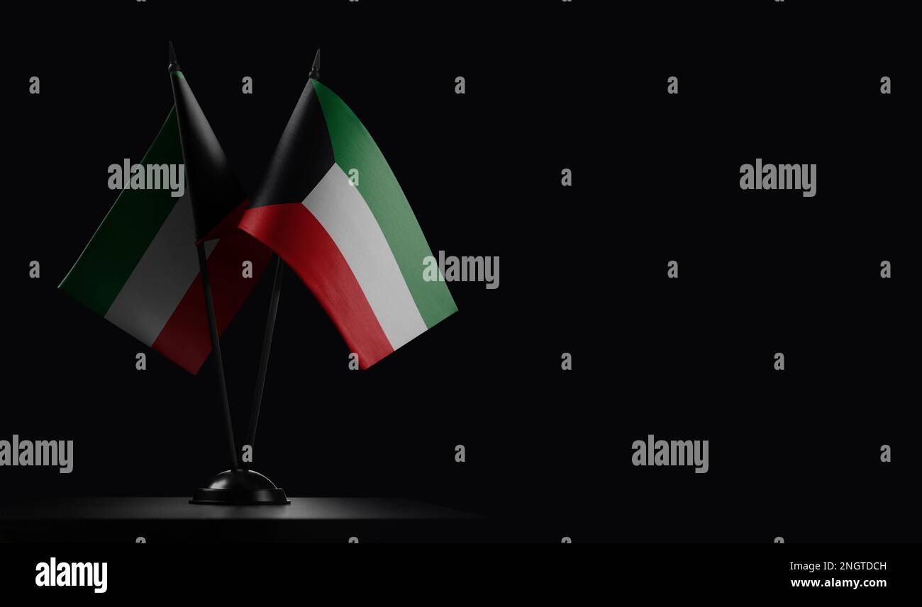 Small national flags of the Kuwait on a black background Stock Photo ...