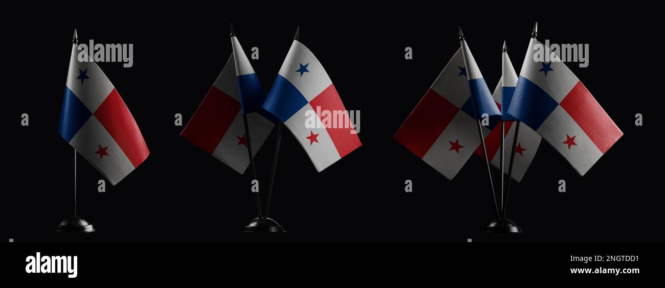 Small national flags of the Panama on a black background Stock Photo ...