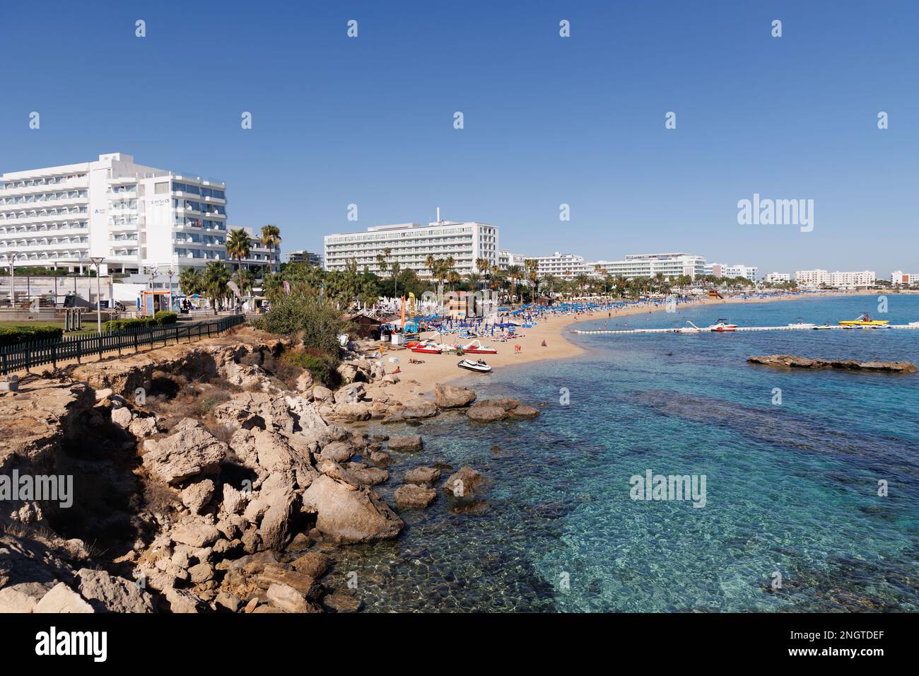 Vrissiana Beach in Protaras resort in Famagusta District, Cyprus island ...