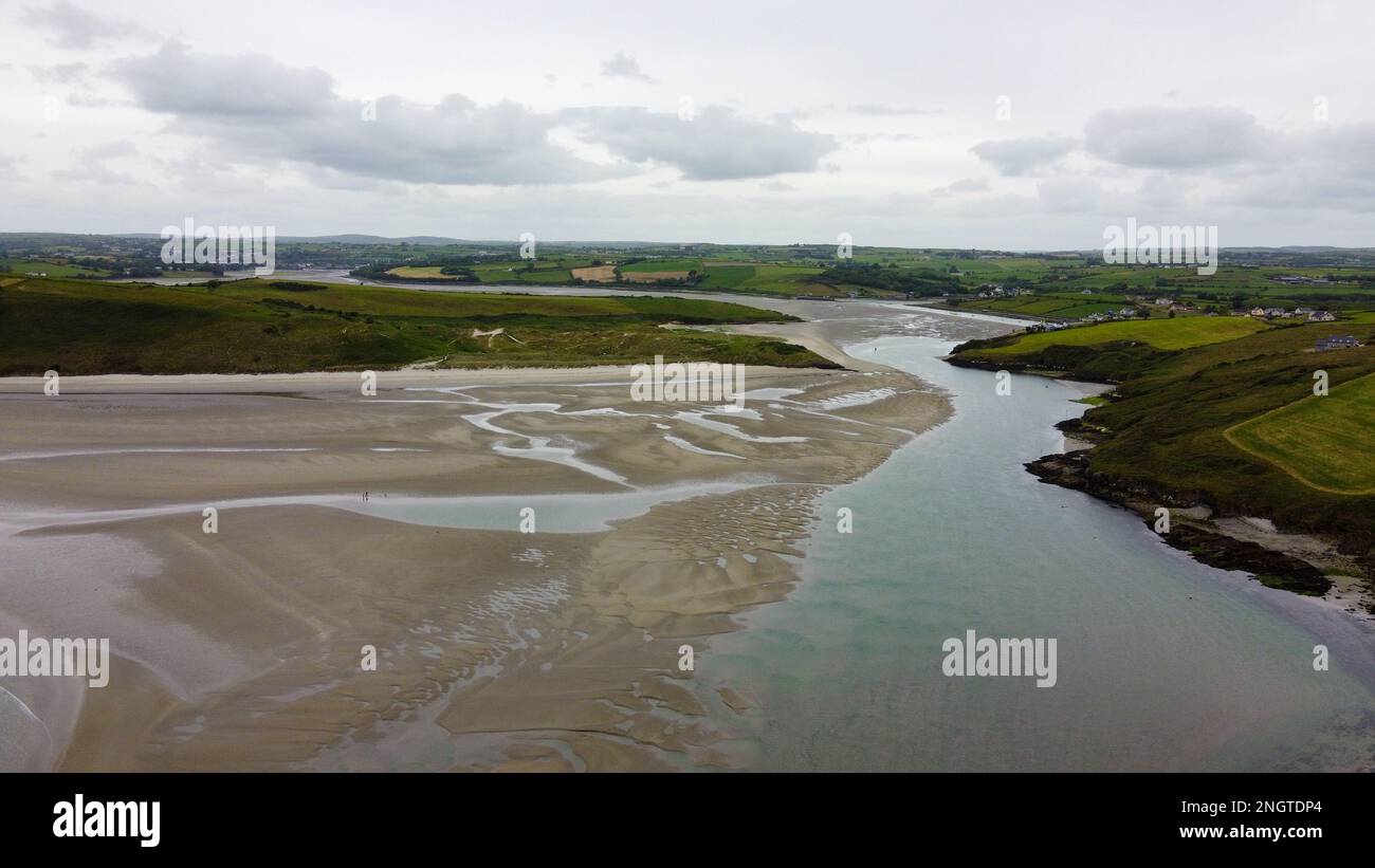 Inchydoney Beach on a cloudy summer day, top view. Seaside landscape ...