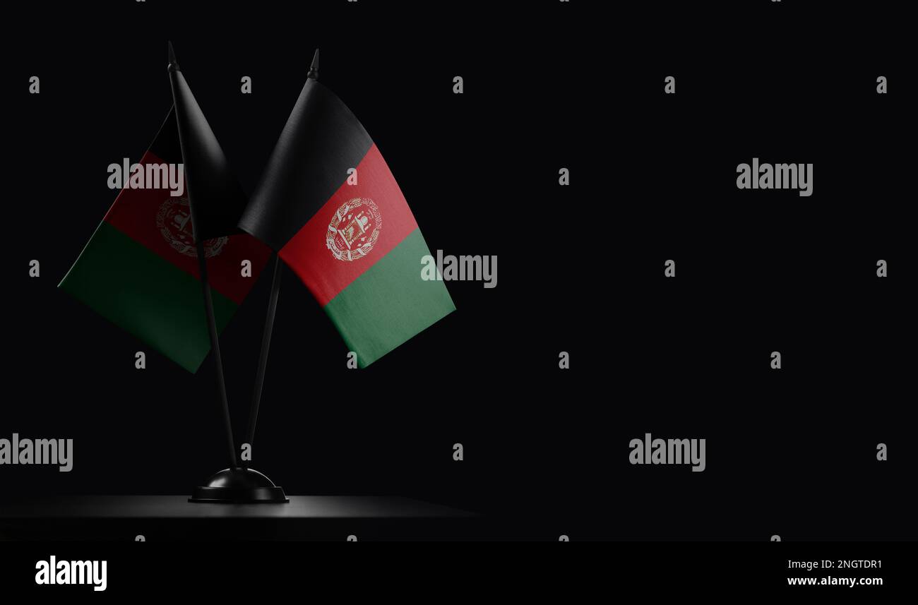 Small national flags of the Afghanistan on a black background Stock ...
