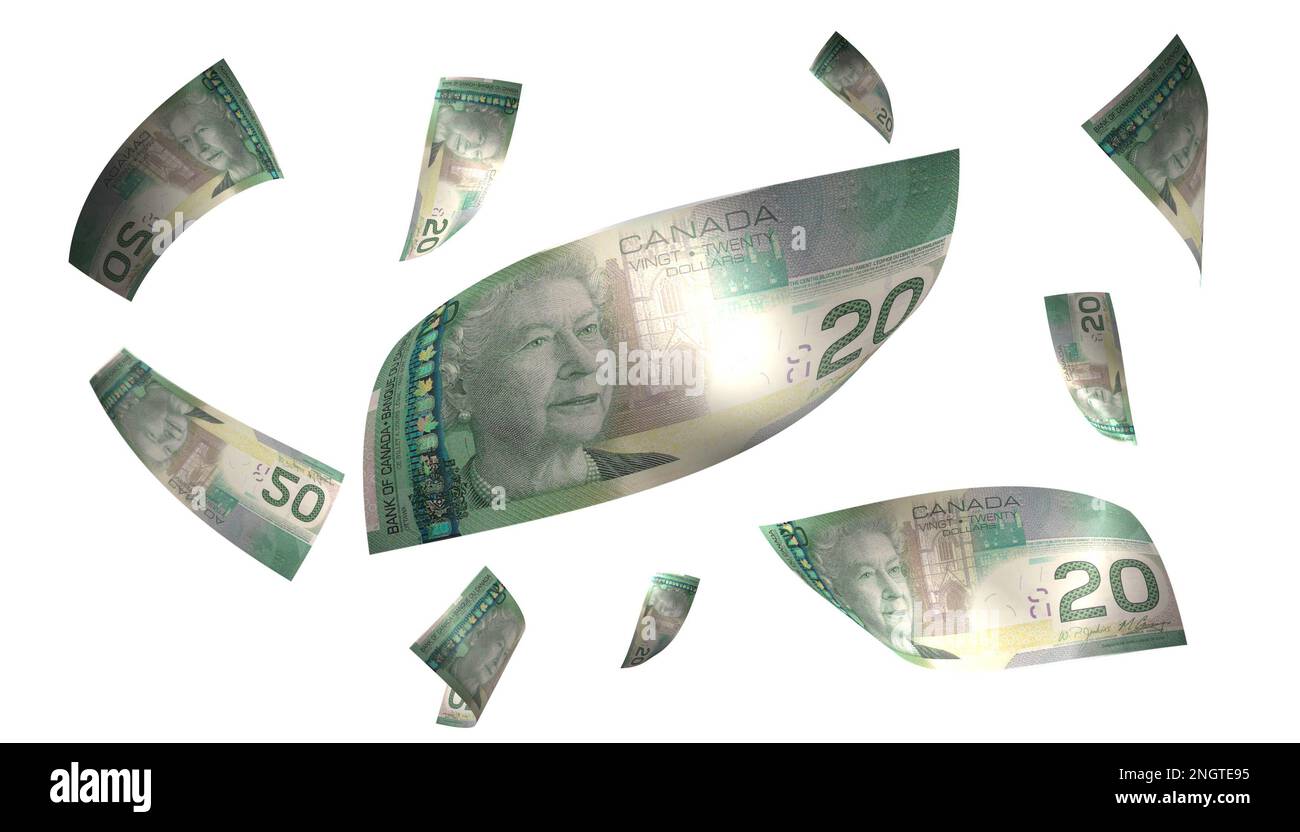 3D Illustration Canada 20 Dollars Flying Money Banknote Stock Photo - Alamy