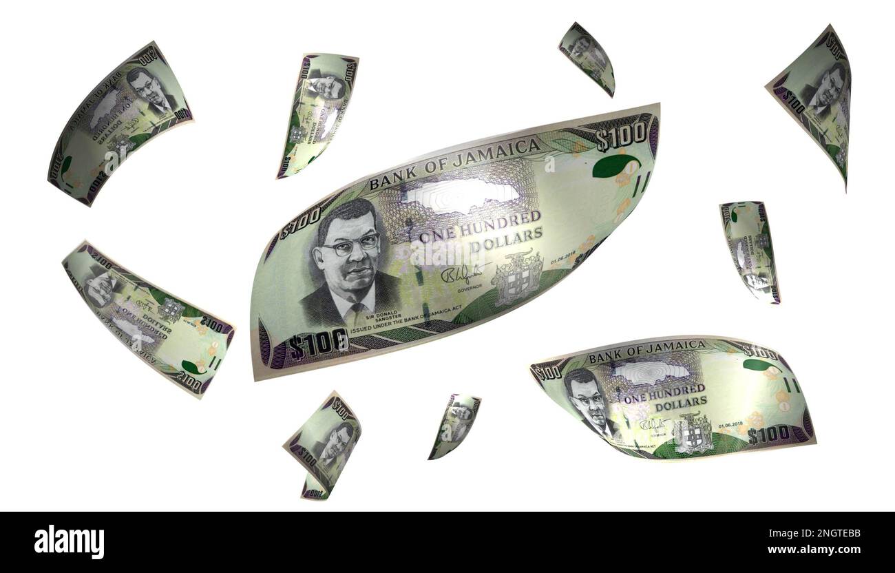 3D Illustration Jamaica 100 Dollars Flying Money Banknote Stock Photo ...