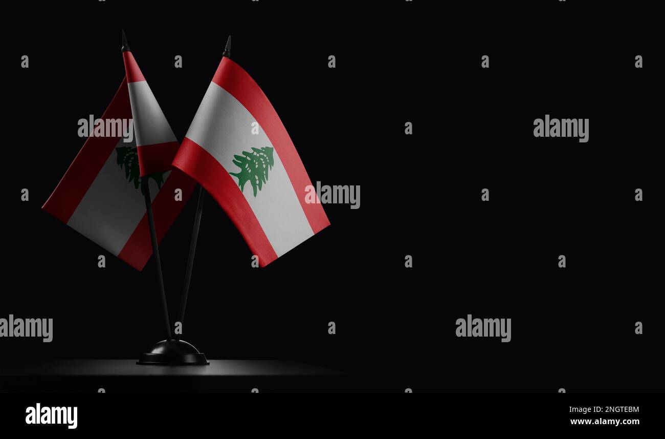 Small national flags of the Lebanon on a black background Stock Photo ...