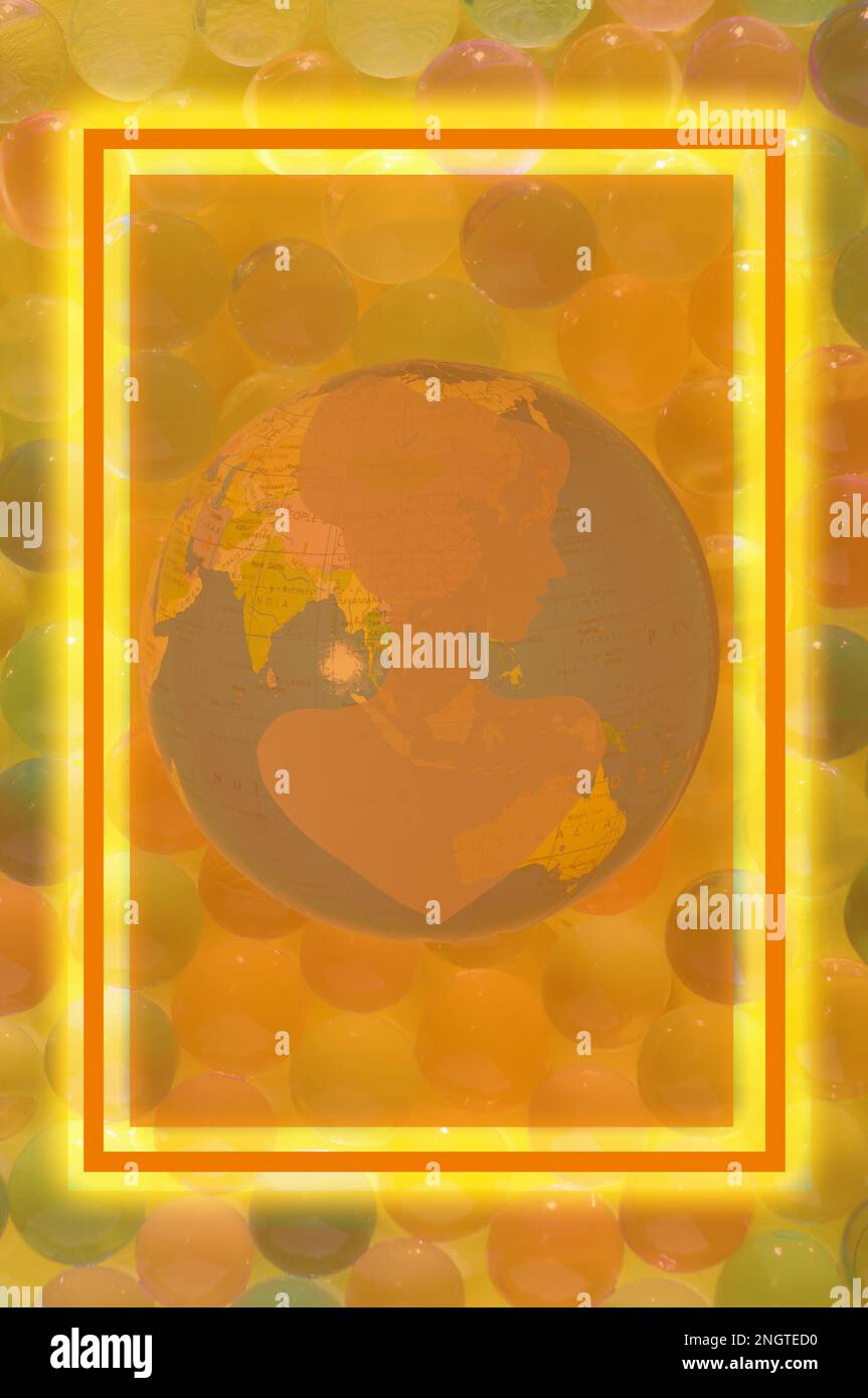 orange transparent glow frame as copy space, in the frame planet earth ...