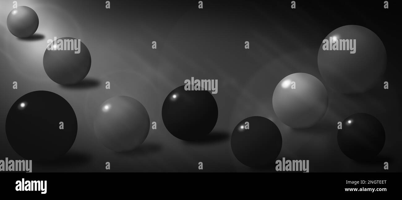 Black and gray balls. Lots of balls, minimalism. Realistic background ...