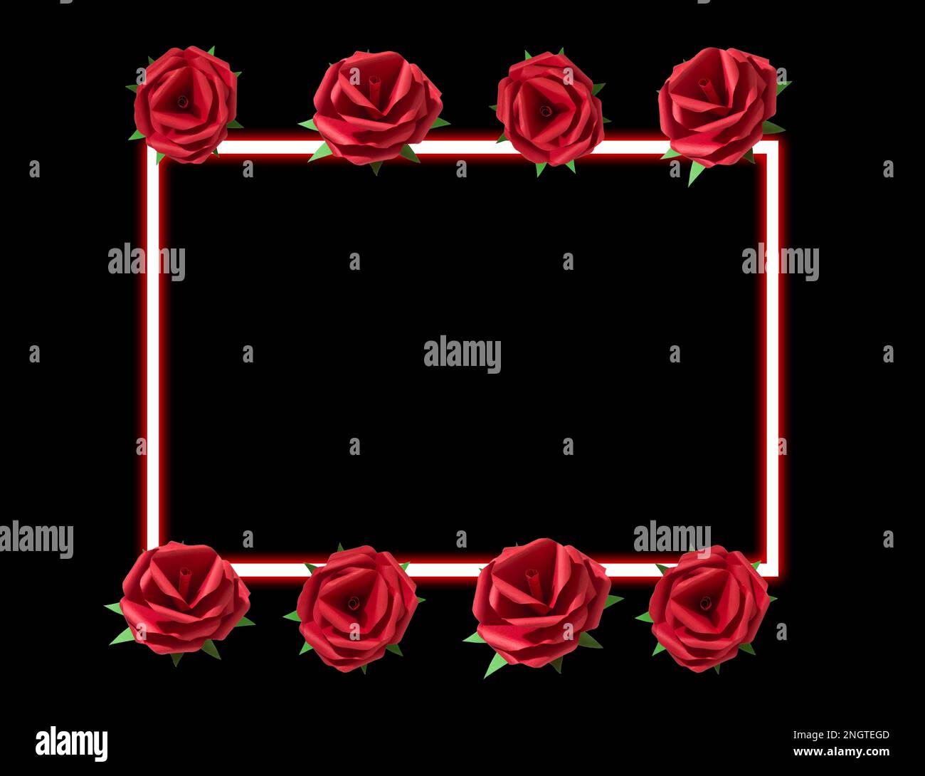 red glow frame on black background, craft red rose frame, creative ...